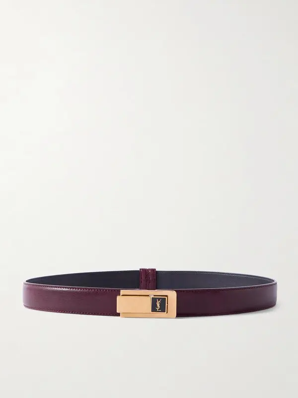 Saint Laurent Cassandre Leather Belt - Burgundy | Editorialist