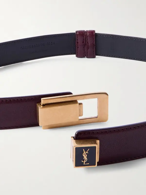 Saint Laurent Cassandre Leather Belt - Burgundy | Editorialist
