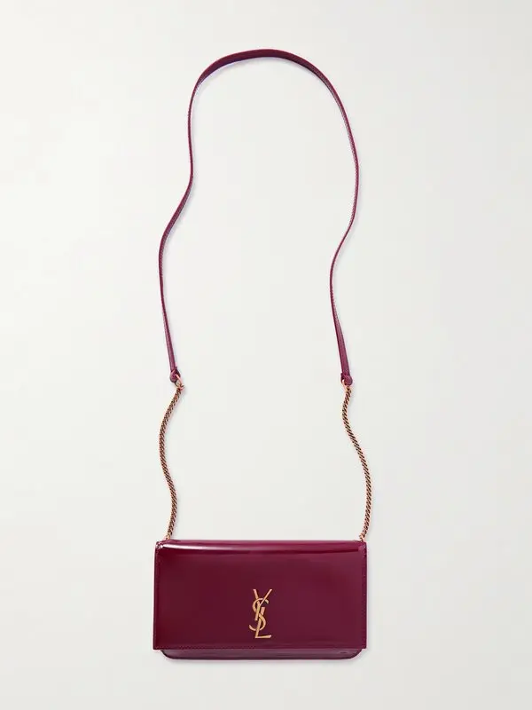 Saint Laurent Cassandre Strap Patent-leather Phone Case - Burgundy