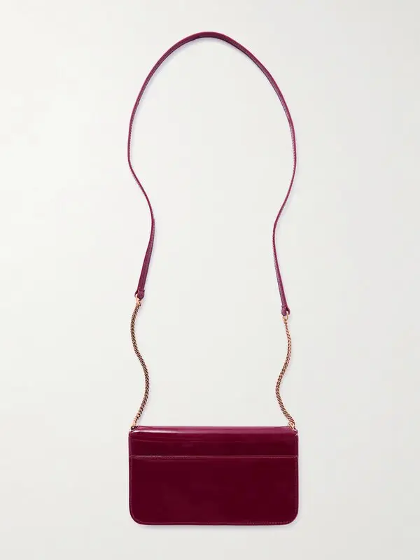 Saint Laurent Cassandre Strap Patent-leather Phone Case - Burgundy