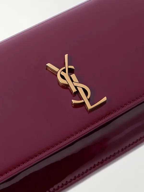 Saint Laurent Cassandre Strap Patent-leather Phone Case - Burgundy