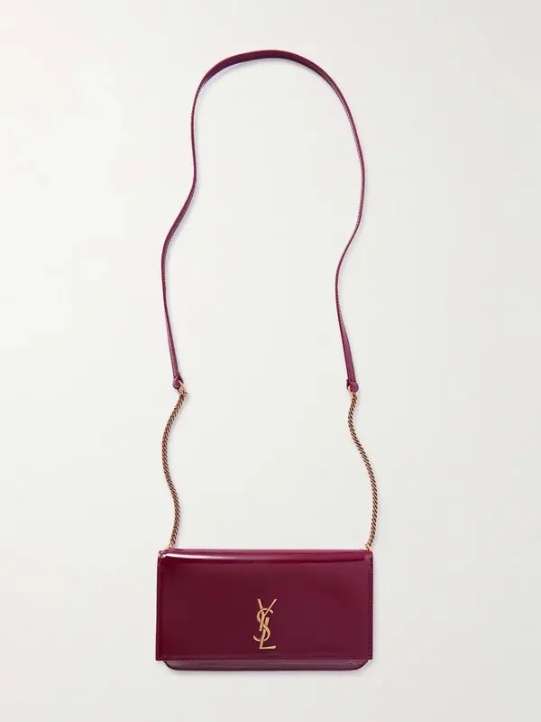 Saint Laurent Cassandre Strap Patent-leather Phone Case - Burgundy
