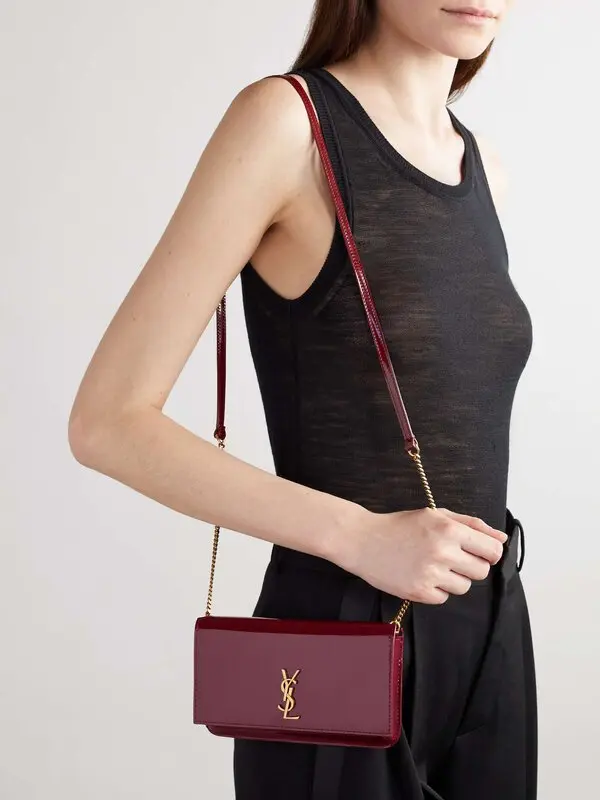 Saint Laurent Cassandre Strap Patent-leather Phone Case - Burgundy