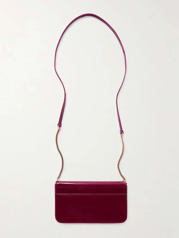 Saint Laurent Cassandre Strap Patent-leather Phone Case - Burgundy