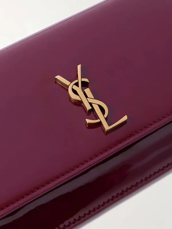 Saint Laurent Cassandre Strap Patent-leather Phone Case - Burgundy