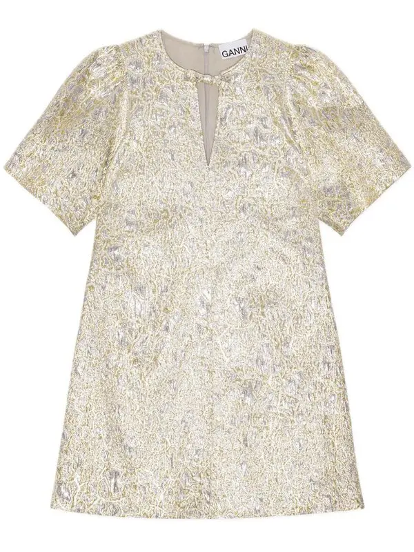 GANNI Patterned Jacquard Mini Dress - Gold