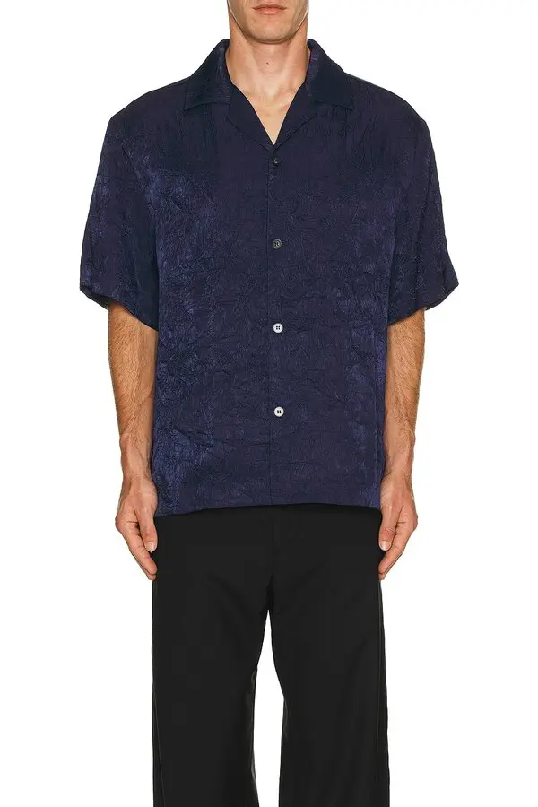 WAO Crinkled Short Sleeve Shirt - Navy