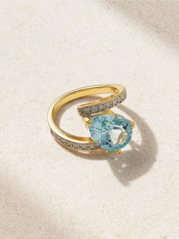 Mateo Slanted Topaz And Diamond Ring - Blue