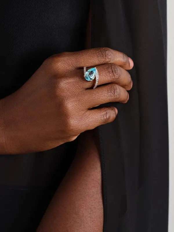 Mateo Slanted Topaz And Diamond Ring - Blue
