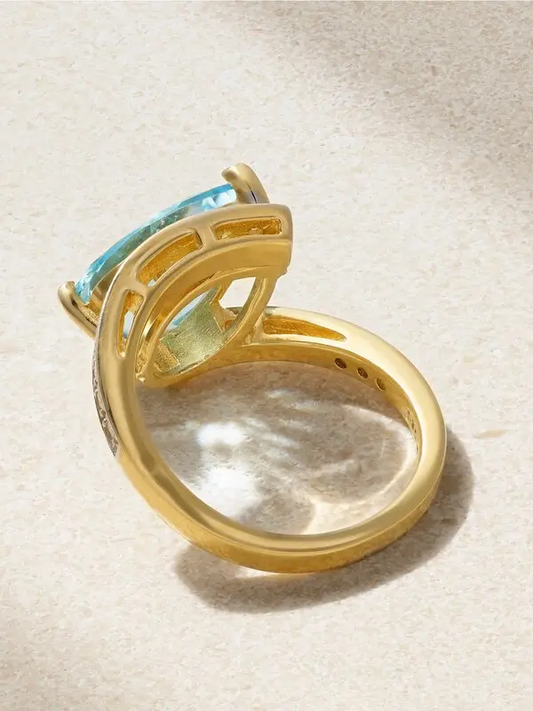 Mateo Slanted Topaz And Diamond Ring - Blue