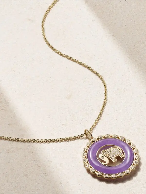 SYDNEY EVAN Elephant 14-karat Gold, Enamel And Diamond Necklace - Purple