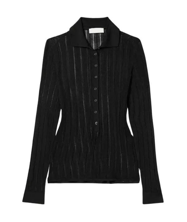Veronica De Piante Lydia Pointelle-knit Mulberry Silk Polo Sweater