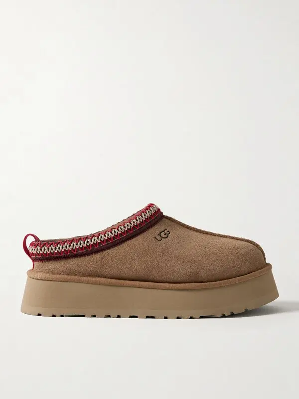 UGG Tazz Embroidered Shearling Platform Slippers