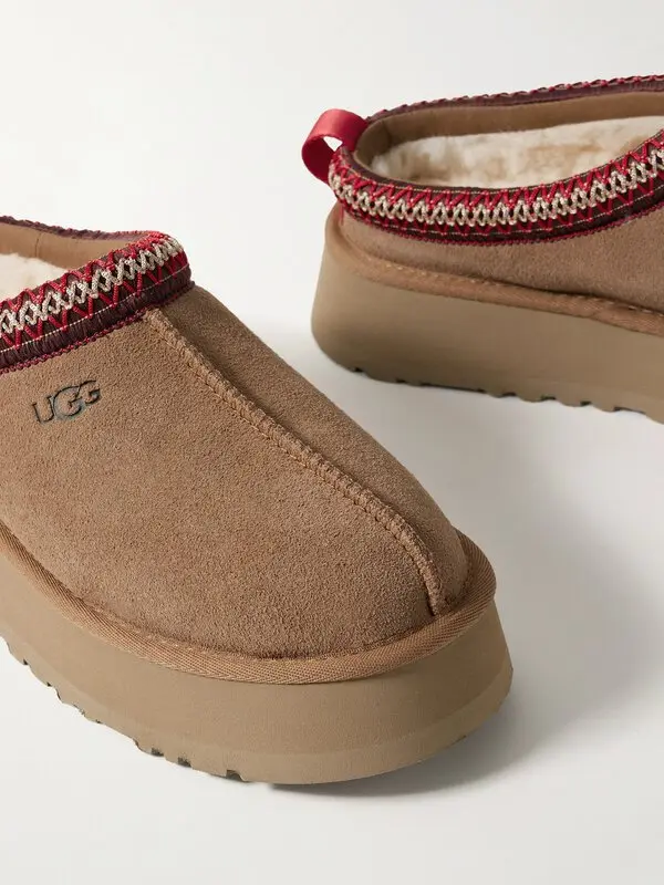 UGG Tazz Embroidered Shearling Platform Slippers
