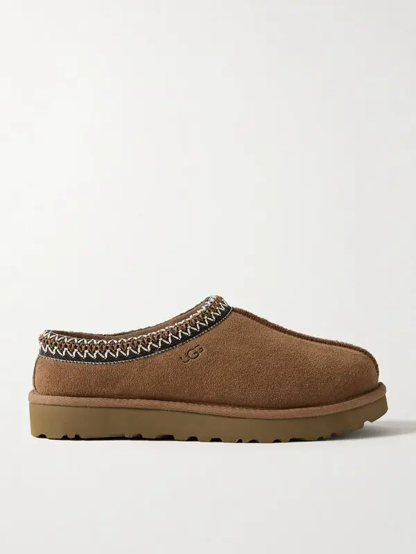 UGG Tasman Embroidered Shearling Slippers - Brown
