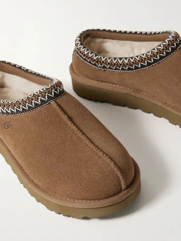 UGG Tasman Embroidered Shearling Slippers - Brown