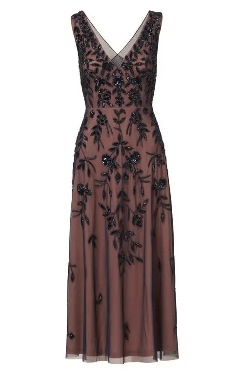 adrianna papell beaded floral sheath dress Strapless Floral Beaded Embroidery Midi Dress In Ivory Multi main image 1