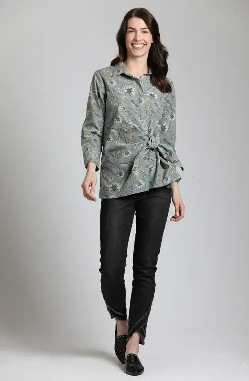APNY Mixed Print Side Tie Cotton Button-up Shirt