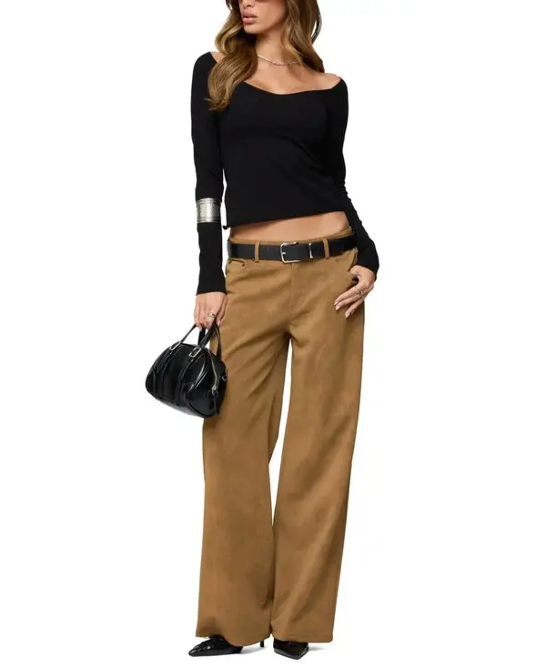 EDIKTED Nattie Off Shoulder V Neck Top - Black