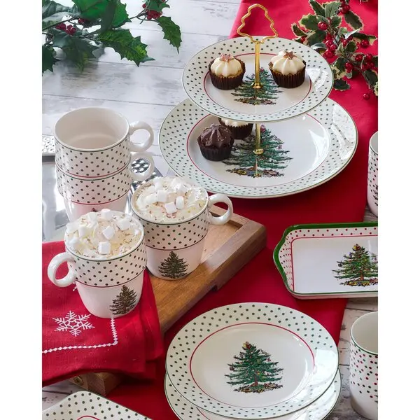 SPODE Christmas Tree Polka Dot Stackable Mugs, Set Of 4