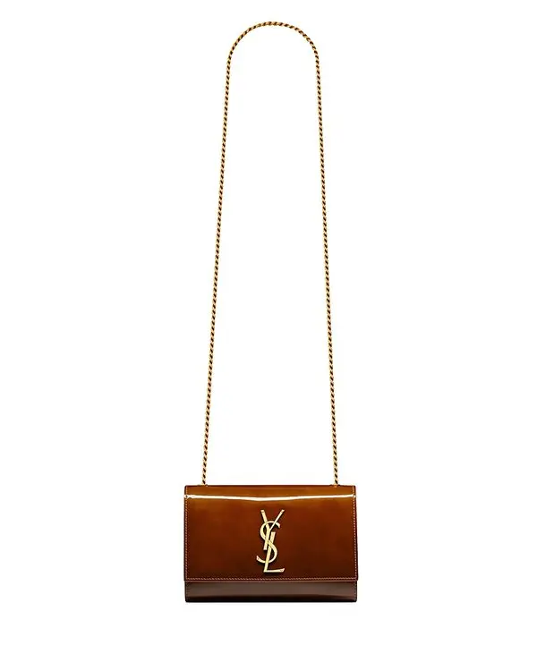 Saint Laurent Kate Mini Shoulder Bag - Chataigne Patent/gold