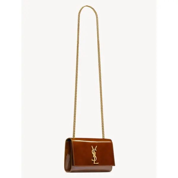 Saint Laurent Kate Mini Shoulder Bag - Chataigne Patent/gold