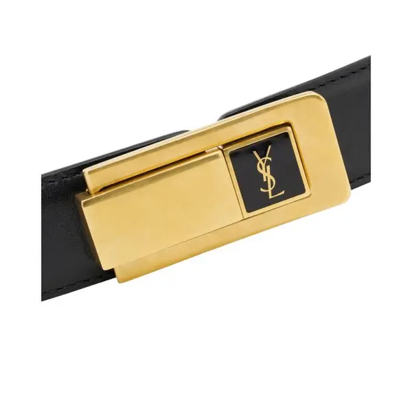Saint Laurent Charniere Buckle Smooth Leather Belt - Black