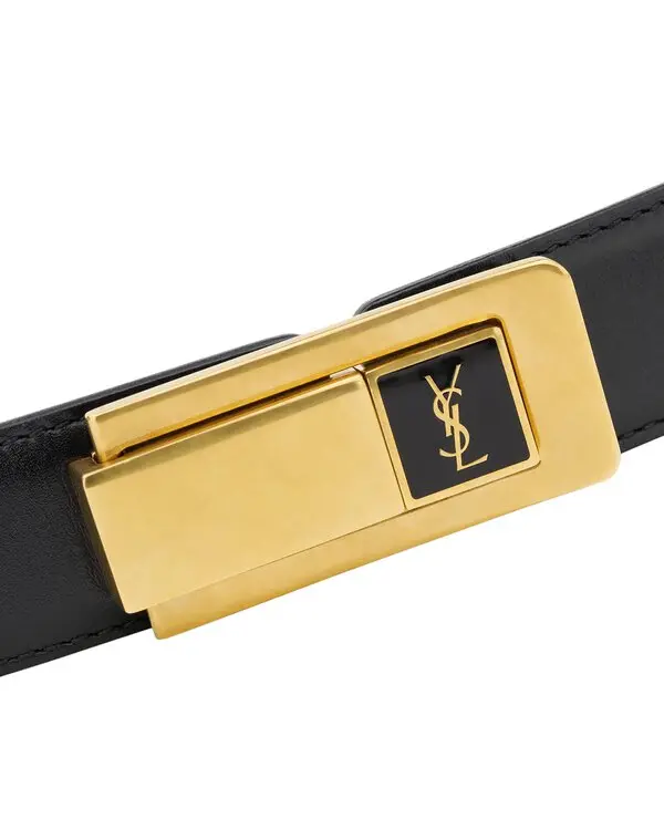 Saint Laurent Charniere Buckle Smooth Leather Belt - Black