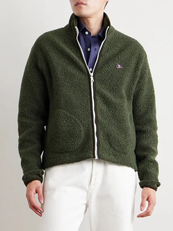 DRAKE'S Logo-embroidered Wool-blend Bouclé Jacket - Green