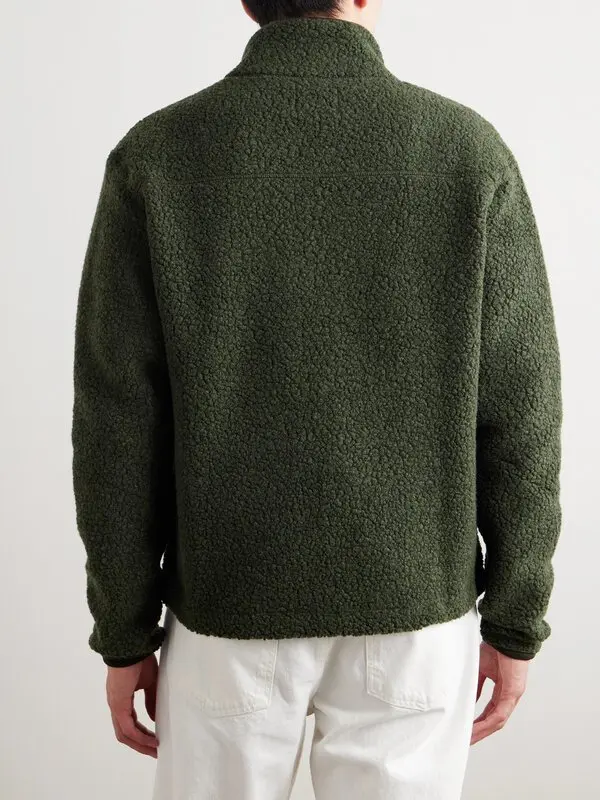 DRAKE'S Logo-embroidered Wool-blend Bouclé Jacket - Green