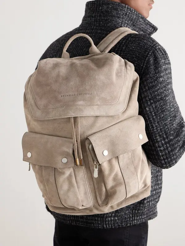 Brunello Cucinelli Suede Backpack In Gray - 50% Off  display picture 3