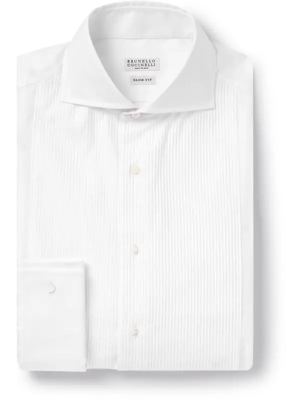 Brunello Cucinelli Double-cuff Bib-front Cotton-poplin Shirt - White
