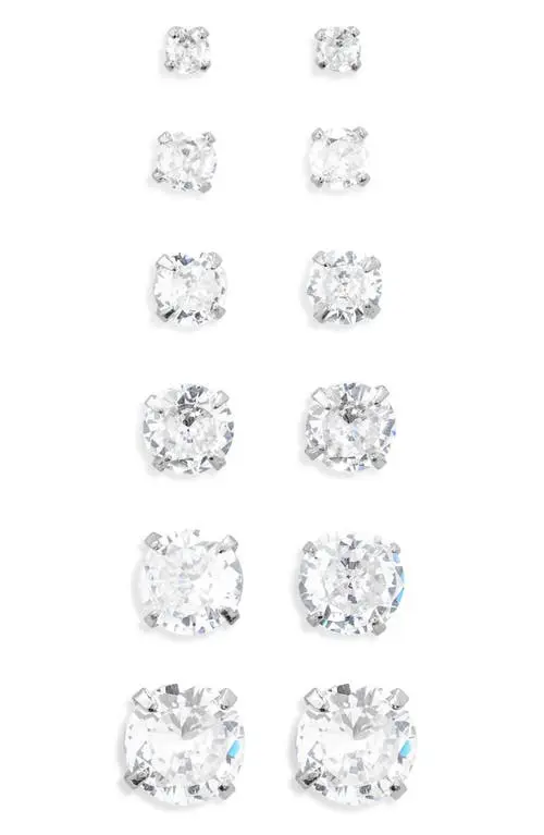 Bp. Cubic Zirconia Stud Earrings Set Of 6 - Sterling Silver Dipped