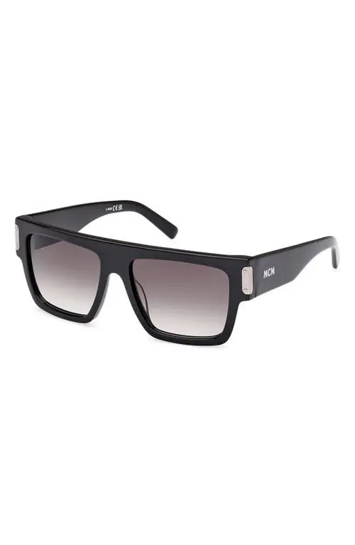 Mcm 54mm Rectangular Sunglasses - Shiny Black / Gradient Smoke