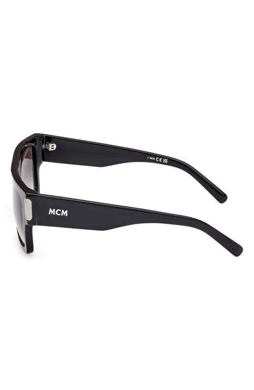 Mcm 54mm Rectangular Sunglasses - Shiny Black / Gradient Smoke