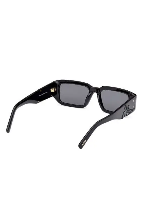 Mcm 53mm Rectangular Sunglasses - Shiny Black / Smoke