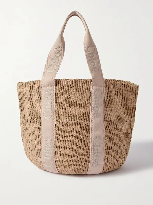 Chloé Woody Large Leather-trimmed Raffia Tote - Neutrals