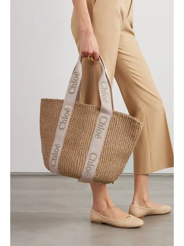 Chloé Woody Large Leather-trimmed Raffia Tote - Neutrals