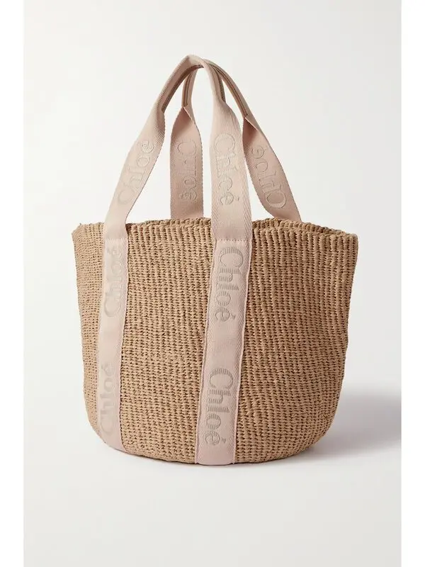 Chloé Woody Large Leather-trimmed Raffia Tote - Neutrals