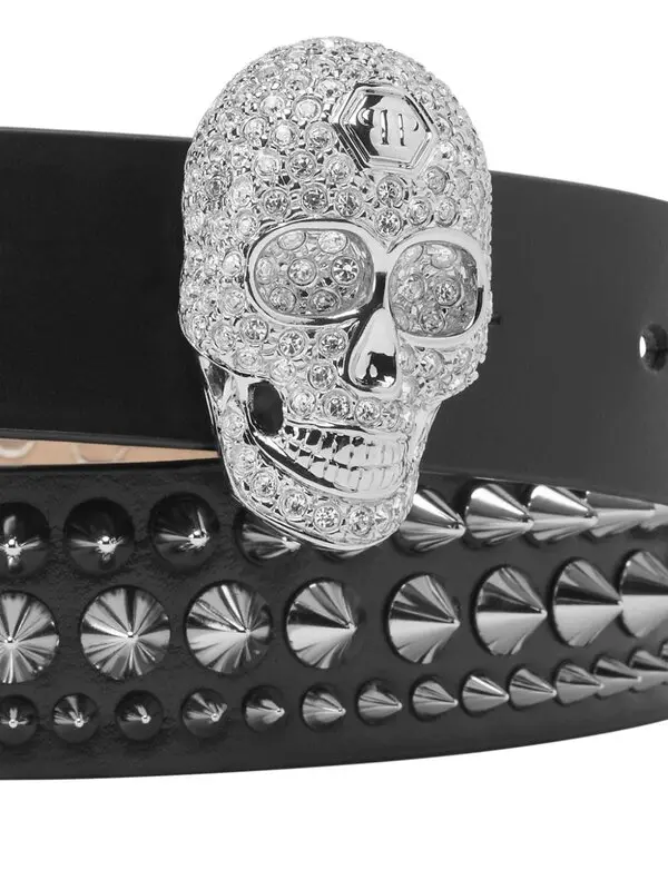 Philipp Plein Skull Buckle Leather Belt - Black
