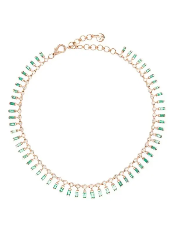 Shay 18k Rose Gold Diamond And Emerald Dot-dash Necklace - Pink