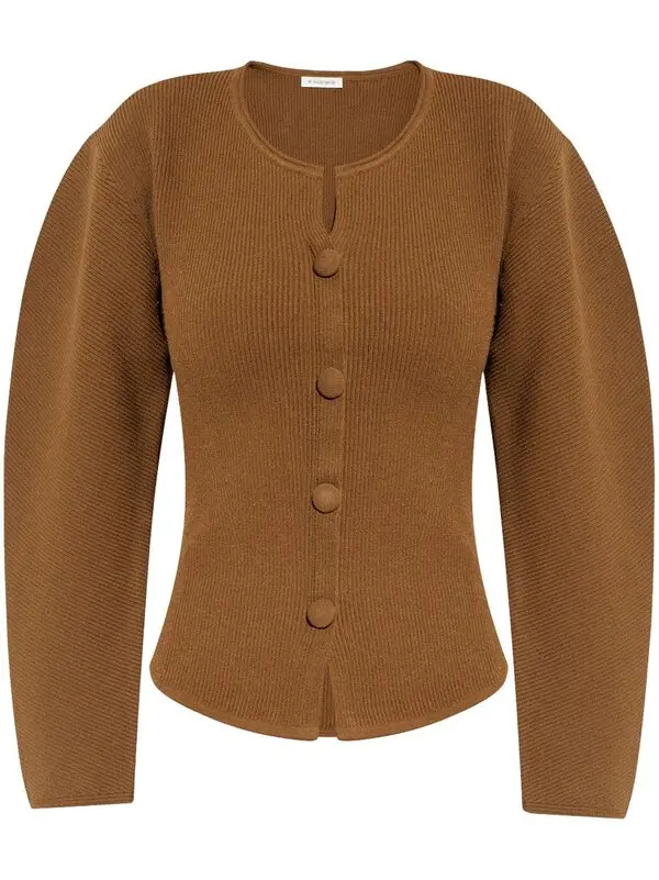 BY MALENE BIRGER Francinas Ribbed Knit Sweater With Balloon Sleeves - Brown
