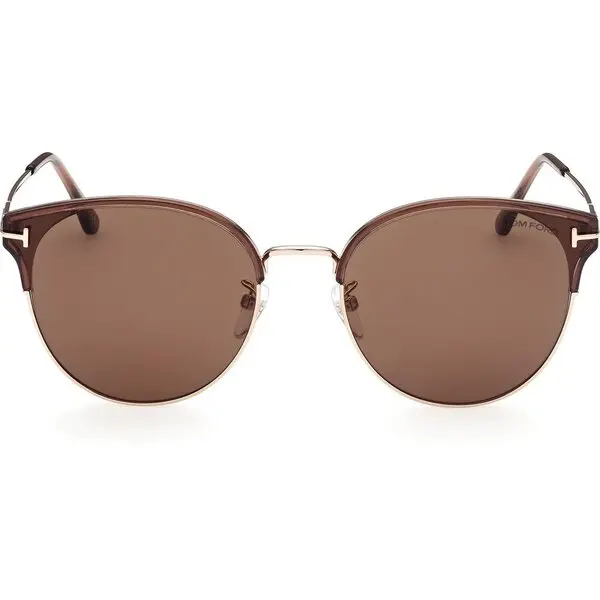 TOM FORD 61mm Round Frame Sunglasses - Shiny Light Brown / Brown