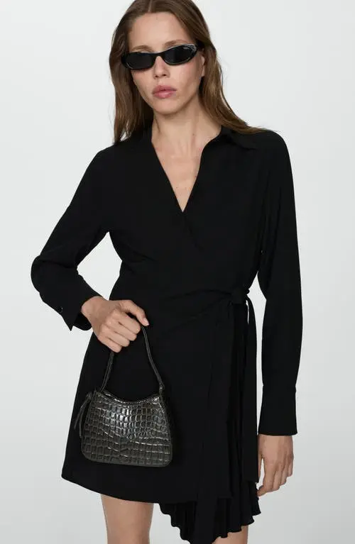 Mango Long-Sleeve Wrap Shirtdress In Black - 50% Off | Editorialist