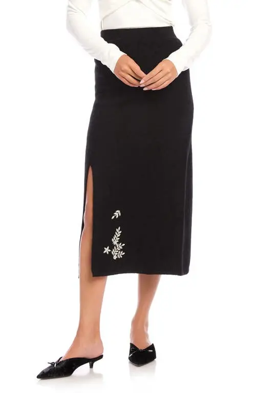 Fifteen Twenty Brett Floral Embellished Sweater Skirt - Black