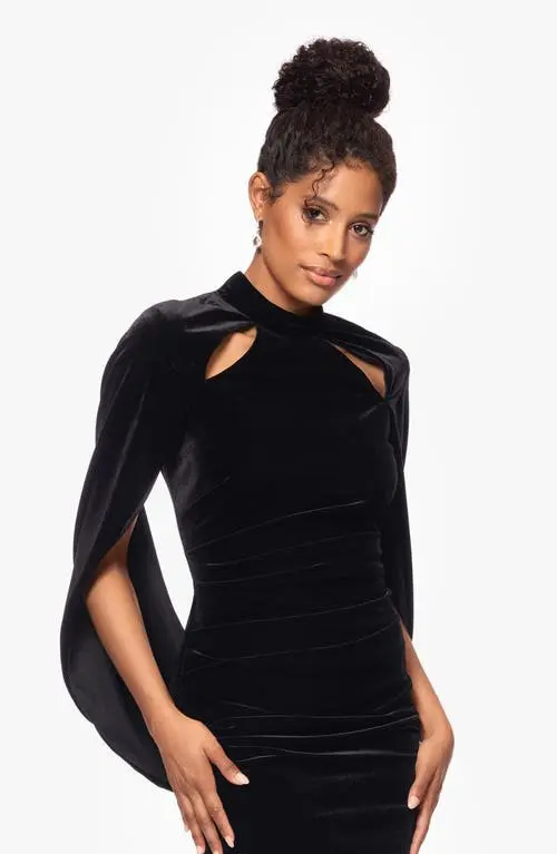 Betsy & Adam Cutout Capelet Velvet Cocktail Dress In Black - 63% Off |  Editorialist