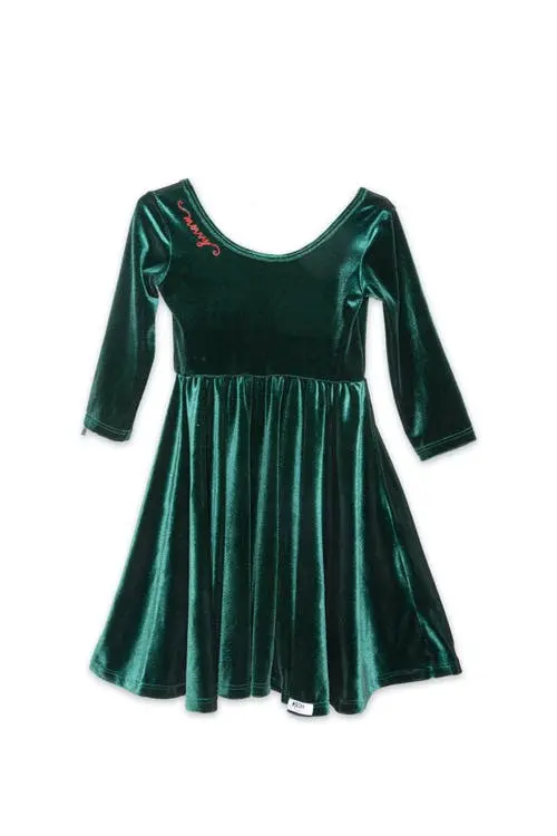 WORTHY THREADS Embroidered Velvet Dress - Emerald Green
