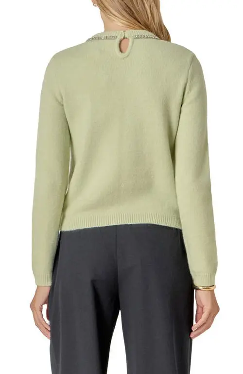 English Factory Rhinestone Bow Sweater - Sage