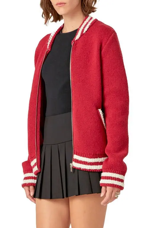 English Factory Knit Bomber Jacket - Burgundy