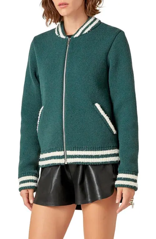English Factory Knit Bomber Jacket - Green